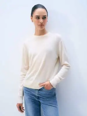 WHITE & WARREN Cashmere Crewneck Top In Size - White