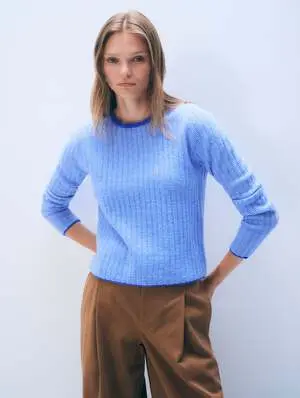 WHITE & WARREN Cashmere Textured Crewneck Top - Blue Combo