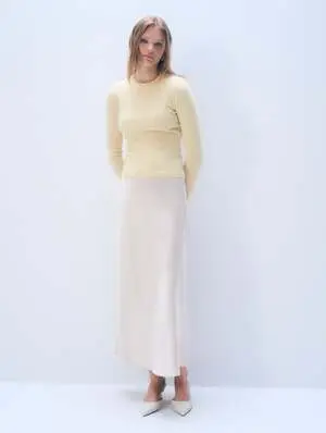 WHITE & WARREN Cashmere Fitted Crewneck Top In Size - Lemonade