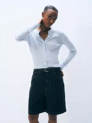 WHITE & WARREN Cashmere Linen Blend Cable Button Cardigan Sweater In Size In Linen/cashmere - Blue