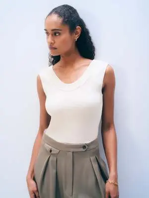 WHITE & WARREN Superfine Merino Wool Tank Top - Ivory