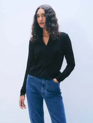 WHITE & WARREN White & Warren Superfine Merino Wool Cardigan Sweater In Black Black