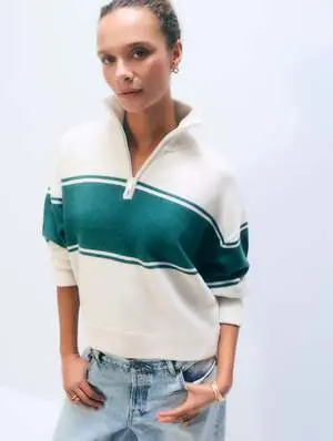 WHITE & WARREN Cashmere Blend Quarter Zip Sweater In Size - Green