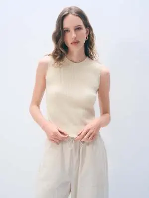 WHITE & WARREN Cashmere Linen Blend Cable Shell Sweater In Size In Linen/cashmere - Ivory