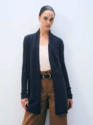 WHITE & WARREN Cashmere Trapeze Cardigan Sweater In Size - Navy
