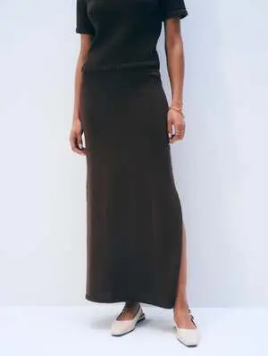 WHITE & WARREN Organic Cotton Knit Midi Skirt