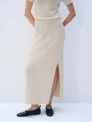 WHITE & WARREN Luxe Cotton Midi Skirt