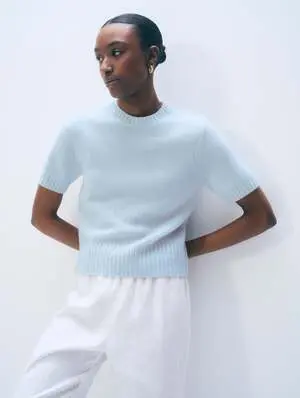 WHITE & WARREN Cashmere Featherweight T-shirt Sweater
