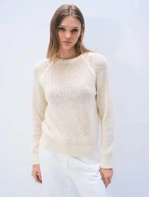 WHITE & WARREN Bouclé Mesh Sweatshirt - Ivory