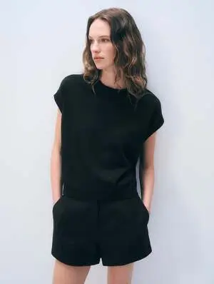 WHITE & WARREN Linen Blend T-shirt Sweater In Size In Cotton/linen/polyester - Black