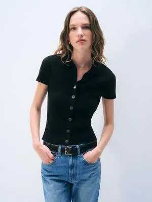 WHITE & WARREN Linen Blend Top In Size In Cotton/linen/polyester - Black