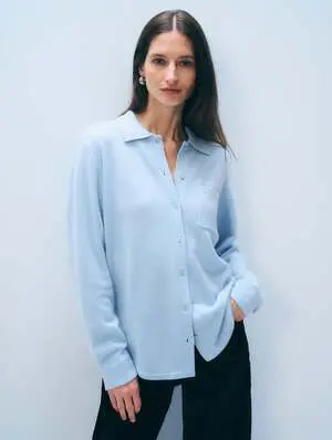 WHITE & WARREN Cashmere Button-down Sweater - Blue