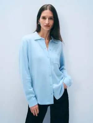 WHITE & WARREN Cashmere Button-down Sweater - Blue