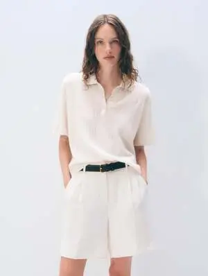 WHITE & WARREN Cashmere Polo Sweater In Size - White