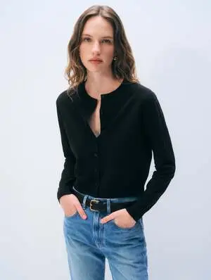 WHITE & WARREN Linen Gauze Cardigan Sweater In Size In Cotton/linen/polyester - Black