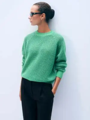WHITE & WARREN Cashmere Mesh Sweatshirt In Size - Green