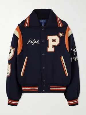 Polo Ralph Lauren Embroidered Appliqué Wool-blend Jacket - Blue