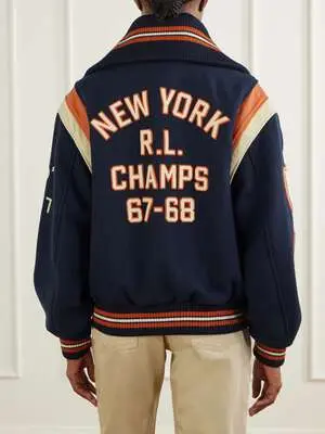 Polo Ralph Lauren Embroidered Appliquéd Leather-trimmed Wool-blend Twill Jacket