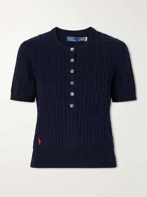 Polo Ralph Lauren Cable-knit Cotton Henley Sweater - Navy