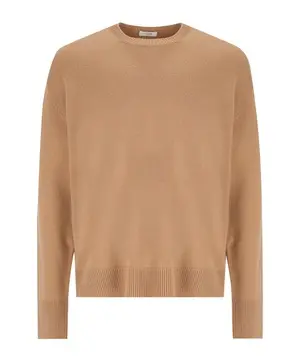 Celine Cashmere Crewneck Sweater With Elbow Patches - Light Brown