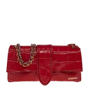 Jacquemus Croc-embossed Chain Shoulder Bag - Red