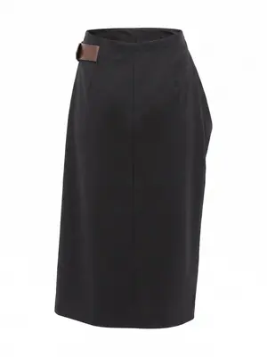 Bottega Veneta Wool Grain De Poudre Midi Skirt With Leather Belt - Double Black