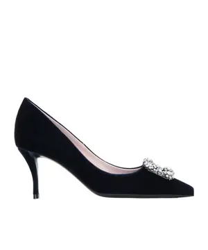 ROGER VIVIER Flower Strass Buckle High Heels - Black