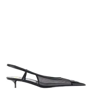 Saint Laurent Mesh-panelled Pointed-toe Slingback Pumps