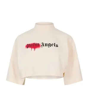 Palm Angels Mock Neck Cropped Tee - No