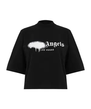 Palm Angels Mockneck Cropped Tee - Black
