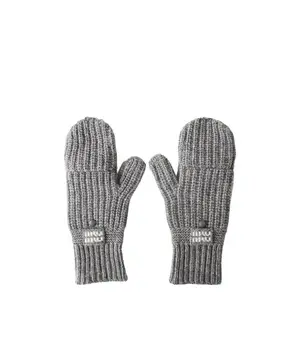Miu Miu Grey Ribknit Mittens - Gray