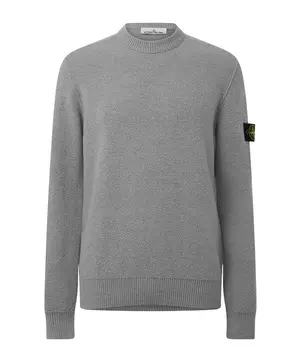 Stone Island Crewneck Sweater With Branded Badge - Gray