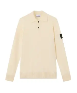 Stone Island Loose-fit Polo Collar Sweater With Button Placket - Ivory
