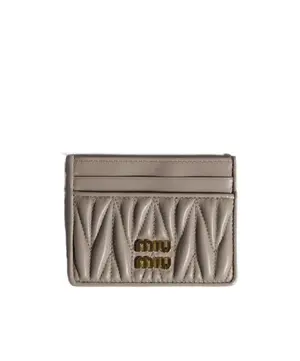 Miu Miu Matelassé Nappa Leather Card Holder - Pumice
