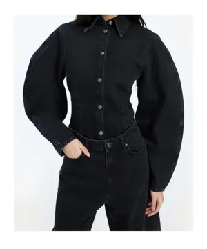 ROTATE BY BIRGER CHRISTENSEN Fitted Denim Shirt Denim