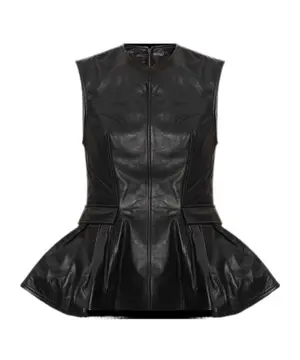 ROTATE BY BIRGER CHRISTENSEN Peplum Leather Top - Black