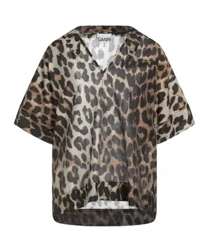 GANNI Leopard-print Short-sleeve Shirt - Brown
