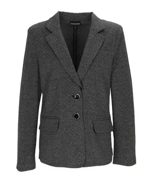 Emporio Armani Single-breasted Jacket In A Herringbone Knit Pattern - Black