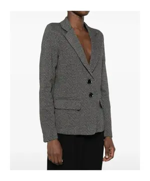 Emporio Armani Single-breasted Jacket In A Herringbone Knit Pattern
