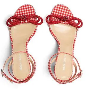 MACHMACH Mach & Mach Red Gingham Embellished Bow Block Heel Sandals