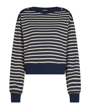 Tommy Hilfiger Striped Cropped Crewneck Sweatshirt - Black