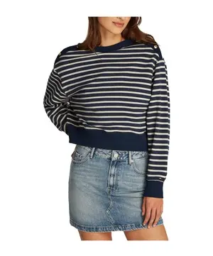 Tommy Hilfiger Striped Cropped Crewneck Sweatshirt