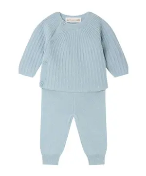 Bonpoint Ging Cardigan And Trousers Set - Sky