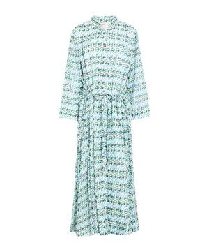 Tory Burch Colorful Satin Long-sleeve Shirt Dress - Blue