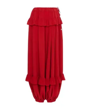 Chloé Fluid Ruffled Pants In Silk Jacquard - Bright Red