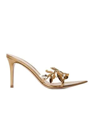 GIANVITO ROSSI Metallic Leaf Embellished High Heel Mules