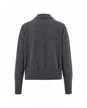 Patrizia Pepe Collared Quarter Zip Sweater With Speckled Knit And Ribbed Details