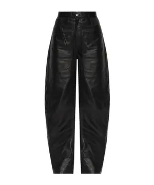 ROTATE BY BIRGER CHRISTENSEN Barrel-leg Leather Pants - Black