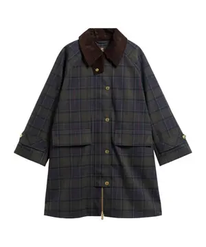 Barbour Plaid Field Coat With Corduroy Collar