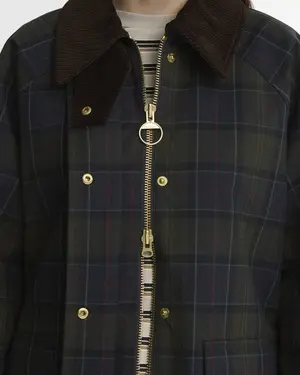 Barbour Plaid Field Coat With Corduroy Collar